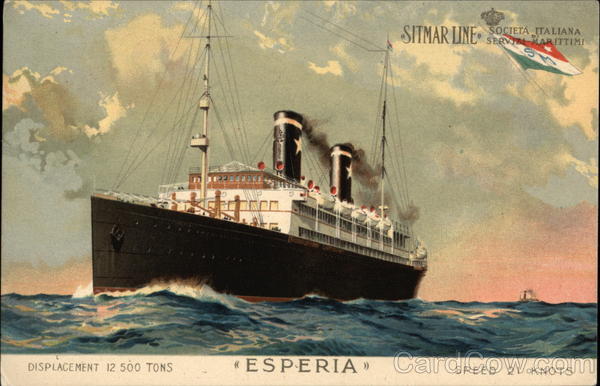 Sitmar Line - Esperia - Displacement 12,500 Tons - Speed 21 Knots Steamers