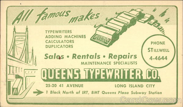 Queens Typewriter Co Long Island City, NY Advertising