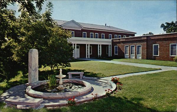 Yates College Union Building with Memorial Fountain in Foreground ...