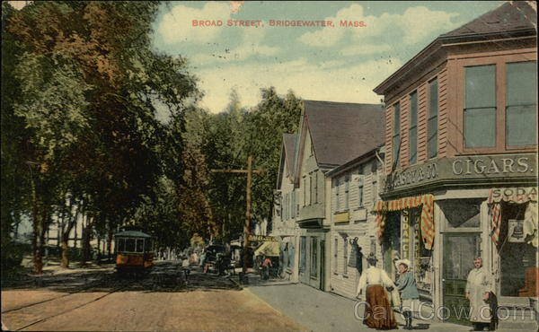 View of Trolley Car on Broad Street Bridgewater, MA