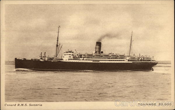 Cunard RMS Samaria - Tonnage 20,000 Boats, Ships
