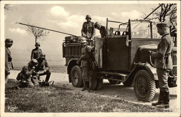 German Nazi Soldiers on Road in Transport Vehicle Nazi Germany