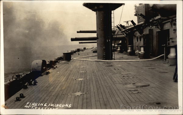 U.S.S Texas firing 14 Inch Guns Navy