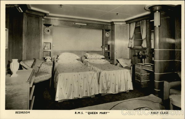 Bedroom, R.M.S. Queen Mary, First Class Interiors