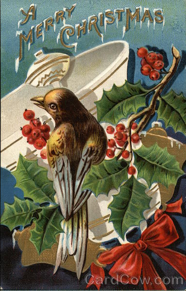 A Merry Christmas with Bird on Holly