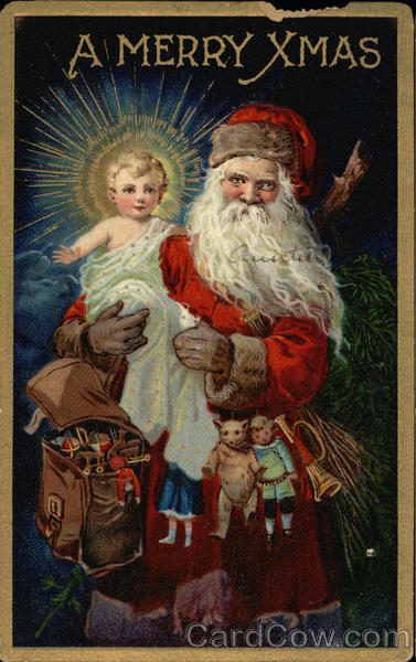 A Merry Xmas - Santa holding Jesus Santa Claus