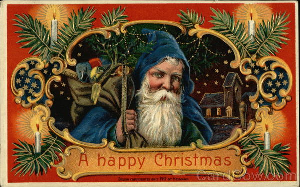 Santa in Blue Cape Delivering Presents Santa Claus