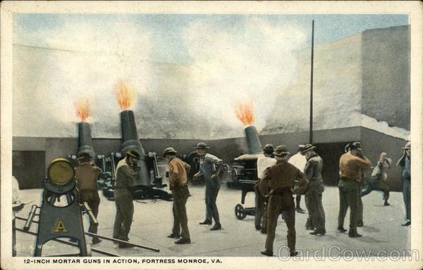 12-inch mortar guns in action Fort Monroe, VA