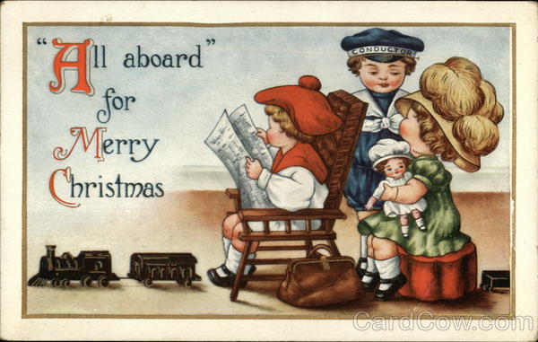 All Aboard for Merry Christmas with Children Playing Train
