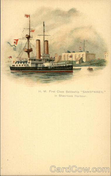 H. M. First Class Battleship "Sanspareil" in Sheerness Harbour Boats, Ships