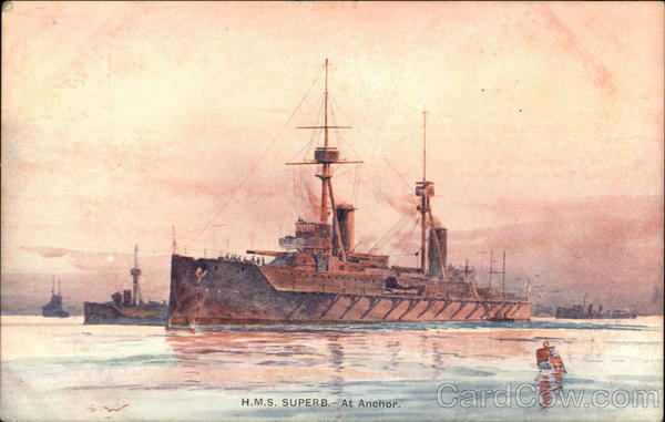 H.M.S. Superb at Anchor Boats, Ships