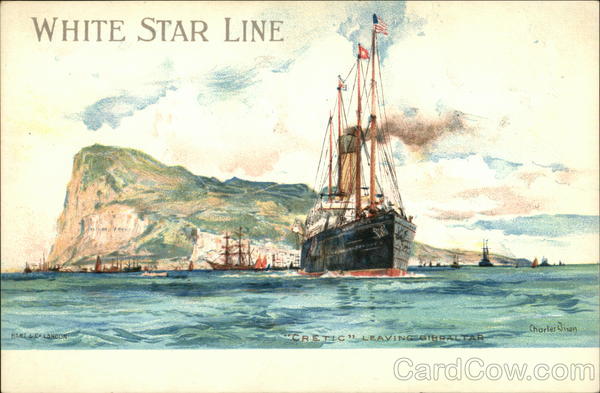 White Star Line Cretic Leaving Gibralter Steamers