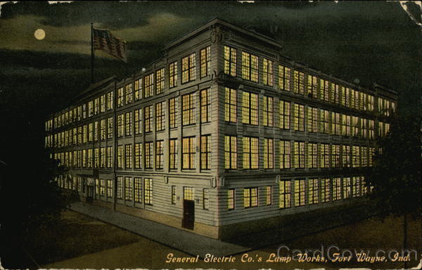 General Electric Co's Lamp Works at Night Fort Wayne, IN
