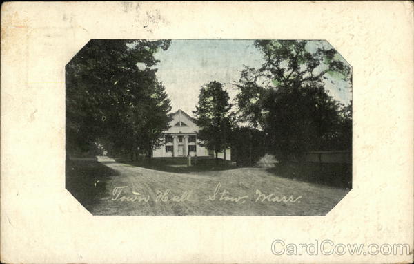 Town Hall Stow, MA Postcard