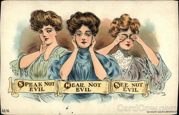 Speak Not Evil, Hear Not Evil, See Not Evil Women Lou Mayer Postcard