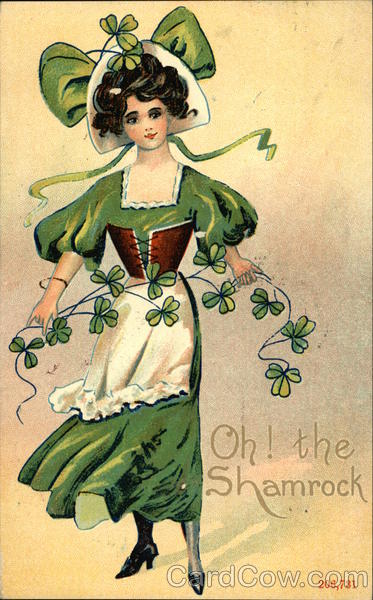 Woman Dressed in Green Holding a Garland of Shamrocks St. Patrick's Day ...