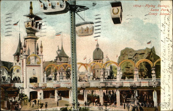 Flying Swngs, Luna Park, Coney Island New York, NY Postcard
