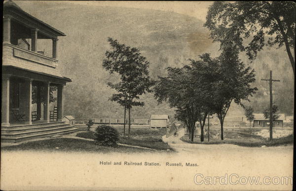 Hotel and Railroad Station Russell, MA Postcard
