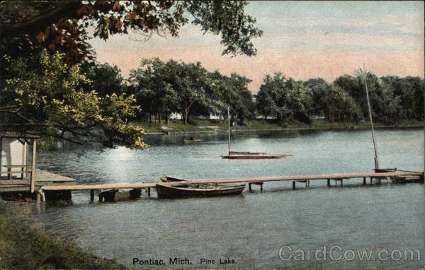 Pine Lake Pontiac, MI Postcard