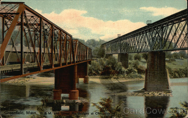 B. & M. and Street Ry. Bridges at Cheapside Greenfield, MA Postcard