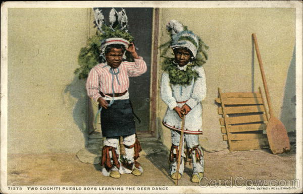 Two Cochiti Pueblo Boys Learning the Deer Dance Native Americana Postcard