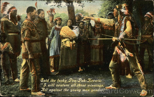 Native American Meeting and Gambling Native Americana Postcard