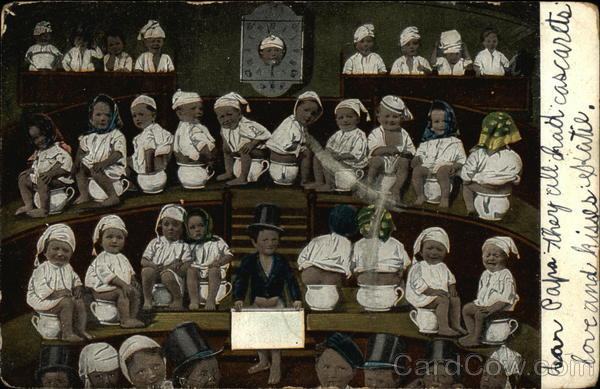 Children on Chamber Pots Multiple Babies Postcard