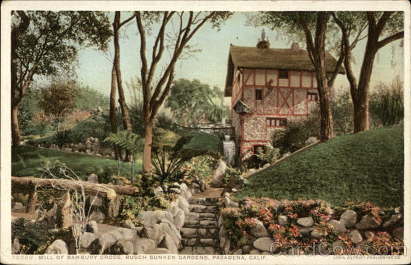 Mill of Banbury Cross, Busch Sunken Gardens Pasadena, CA Postcard