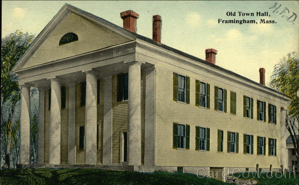 Royalty Free Image - Old Town Hall Framingham, MA Postcard