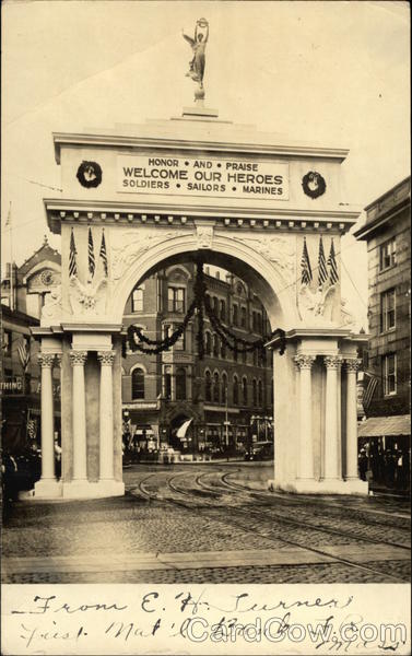 Arch Erected To Honor WWI Returning Soldiers Fall River, MA Postcard
