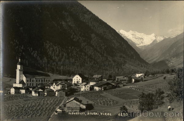 View of Town and Stubai Alps Neustift, Austria Postcard