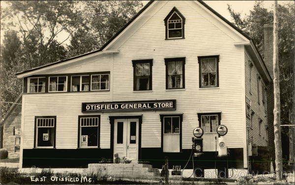 Otisfield General Store, Mobil Globe Gas Pumps East Otisfield, ME Postcard