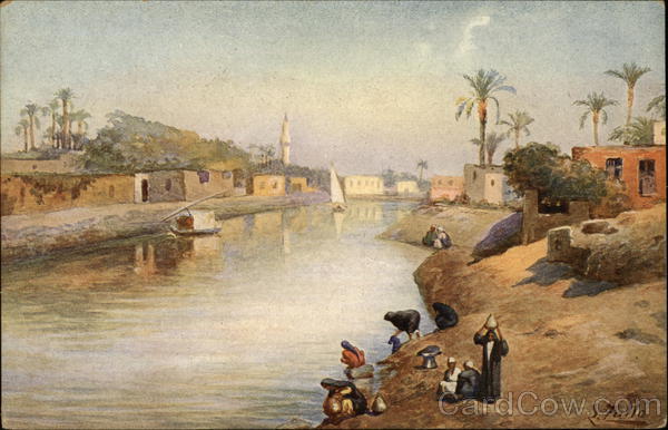 Woman Washing and Sitting By River Egypt Africa