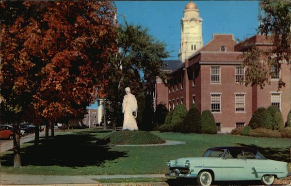 Town Hall and Famous Noah Webster Statue West Hartford, CT Postcard