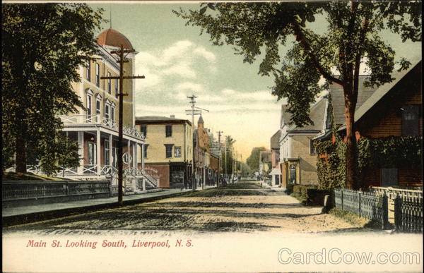 Main Street Looking South Liverpool, NS Canada Nova Scotia Postcard