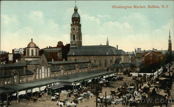 Bird's Eye View of Washington Market Buffalo, NY Postcard