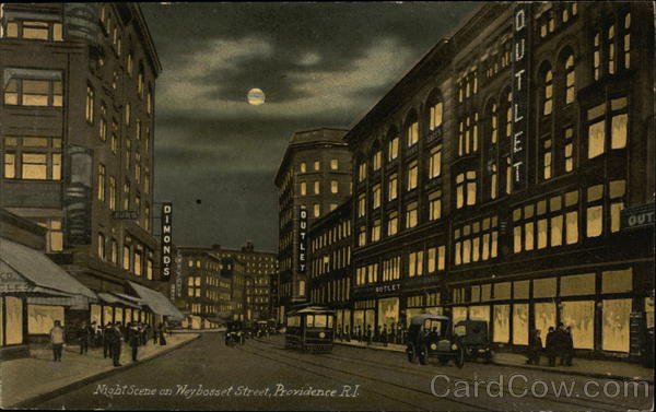 Night Scene on Weybosset Street Providence, RI Postcard