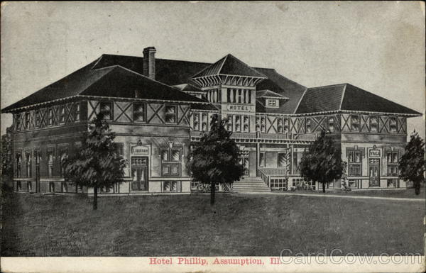 Hotel Phillip and Grounds Assumption, IL Postcard