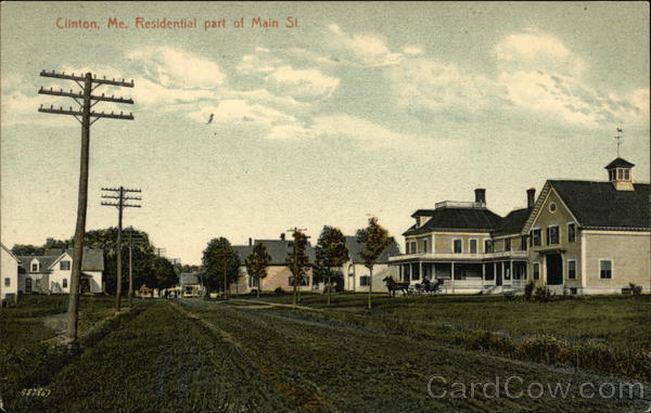 Residential Part of Main Street Clinton, ME Postcard