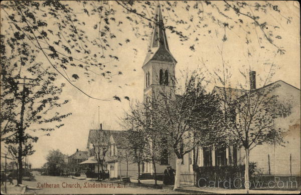 Street View of Lutheran Church, Long Island Lindenhurst, NY Postcard
