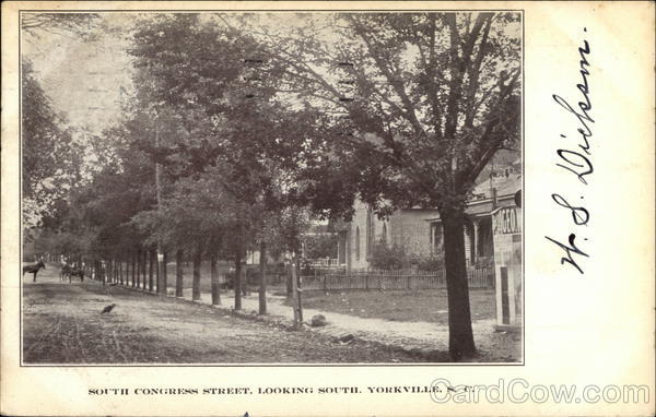 South Congress Street, looking South, Yorkville South Carolina Postcard