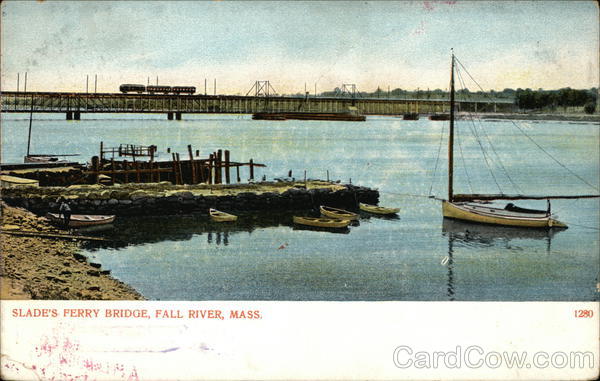 Slade's Ferry Bridge Fall River, MA Postcard