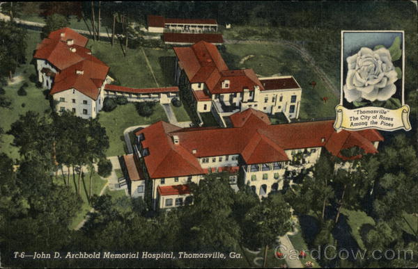 Aerial View of John D. Archbold Memorial Hospital Thomasville, GA Postcard