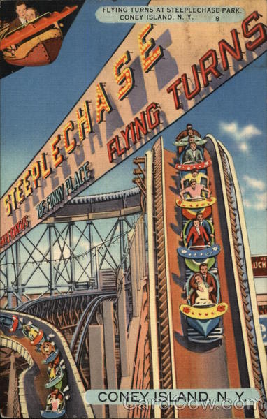 Flying Turns at Steeplechase Park Coney Island, NY Postcard