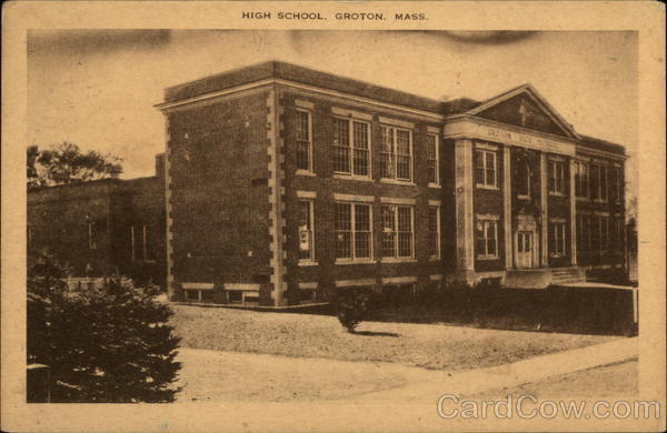 Street View of High School Groton, MA Postcard