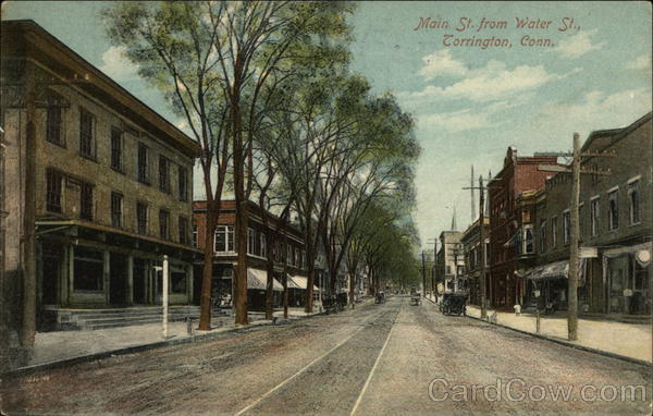 Main Street from Water Street Torrington, CT Postcard