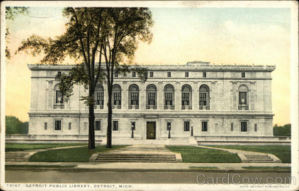 Street View of Public Library Detroit, MI Postcard