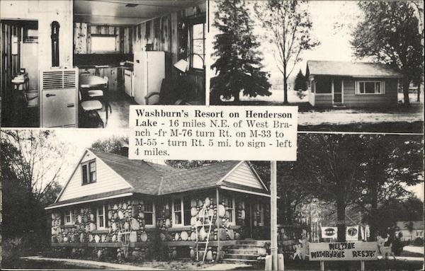 Washburn's Resort on Henderson Lake Lupton, MI Postcard