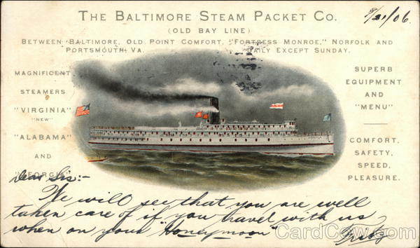 The Baltimore Steam Packet Co. Steamers Postcard
