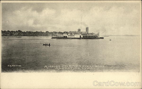 Mississippi River Steamboat "Quincy" Muscatine, IA Postcard